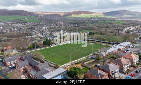 Seel Park, Mossley. Home of Mossley AFC, 30 March 2023 Stock Photo - Alamy