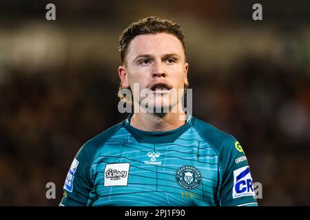 .Jai Field #1 of Wigan Warriors goes over for a try during the Betfred ...