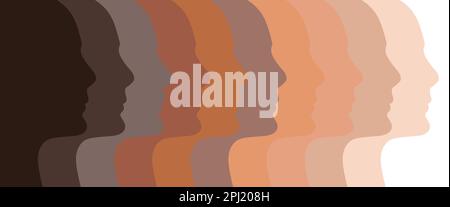 Head shapes in various skin colors - diversity concept - vector ...