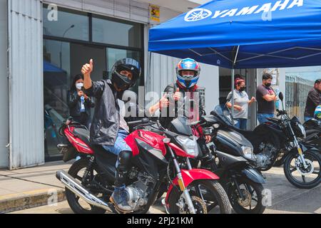 Lima, Peru. 2023. Yamaha test ride, and motorcycle driving instruction ...