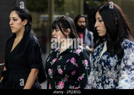 (L-R) Nicole Meyer, Elly Sapper and Dassi Erlich departs from the ...