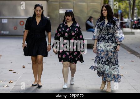 (L-R) Nicole Meyer, Elly Sapper and Dassi Erlich departs from the ...