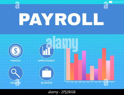 Payroll concept. Illustration of business icons, graphs and circle ...
