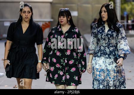 (L-R) Nicole Meyer, Elly Sapper and Dassi Erlich departs from the ...