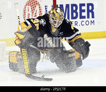 Pittsburgh Penguins center Cody Glass (19) is congratulated at the ...