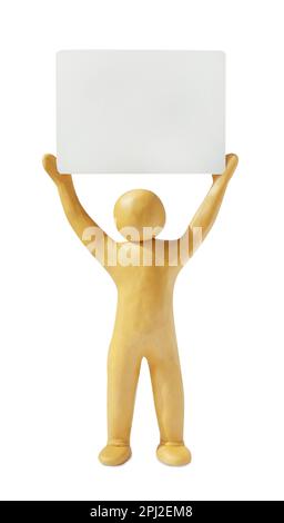 Human figure made of plasticine holding red paper heart isolated on ...