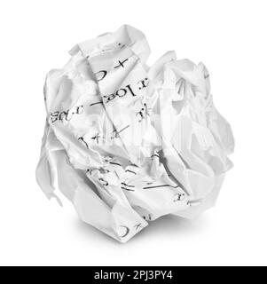 Crumpled sheet of paper with math equations isolated on white Stock ...