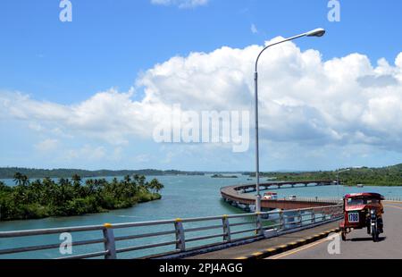 The Philippines, Leyte, Tacloban: San Juanico bridge spans the San ...