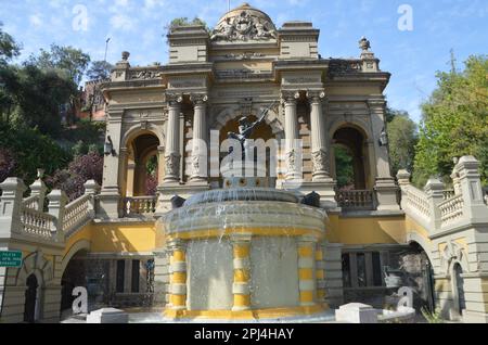 Chile. Santiago: Torre Mirador monument on Santa Lucia Hill, erected by ...