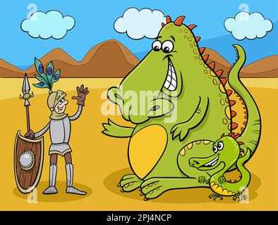 dragons and knight having a friendly talk cartoon illustration Stock ...