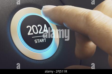 start button 2024. push button with text 2024 on dark background ...