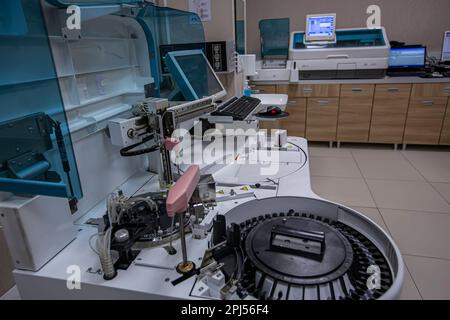 Blood test measuring instruments in the laboratory.Blood analysis in an ...
