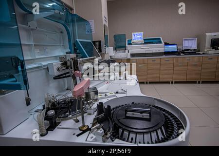Blood test measuring instruments in the laboratory.Blood analysis in an ...