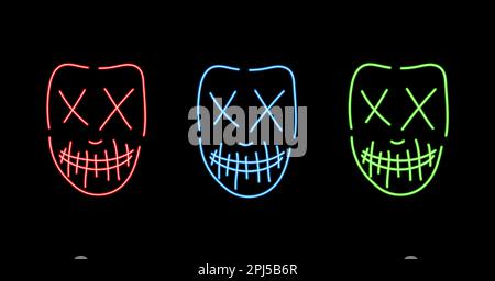 Neon green zombie mask. Creepy character with cross eyes and sewn mouth ...