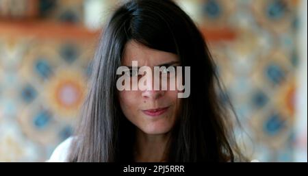 Upset woman reaction, 30 year old portrait of angry person staring at ...