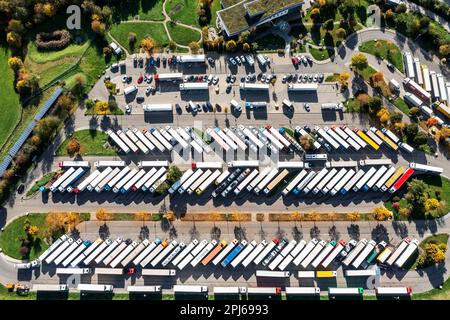 Overcrowded lorry parking spaces at the Gruibingen service area on the ...