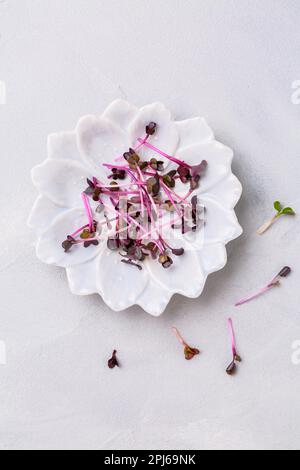 Purple Shiso Cress on grey plate Stock Photo - Alamy