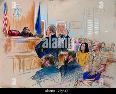 This artist sketch depicts Marine Maj. Joshua Mast and his wife ...