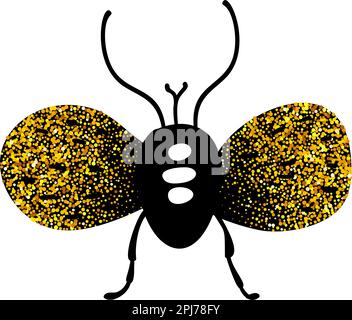 Black and gold glitter bug beetle, celestial vector fairy insect golden ...