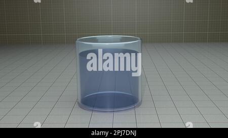 Electrochemistry. Chemistry beaker filled with clear liquid, glass ...