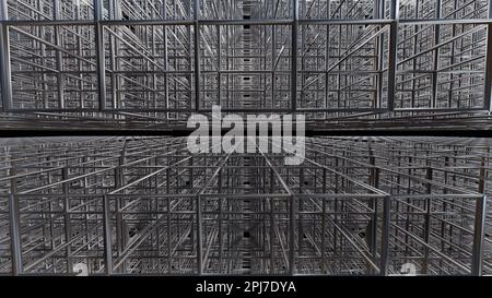 3d cube grid made of rods, lattice network. 3d render illustration ...