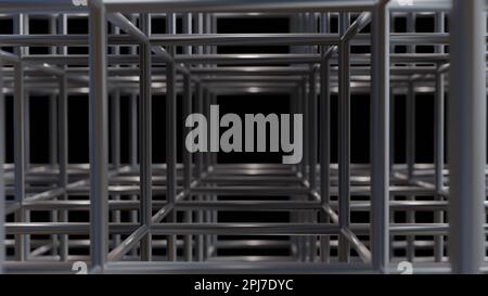 3d cube grid made of rods, lattice network. 3d render illustration ...