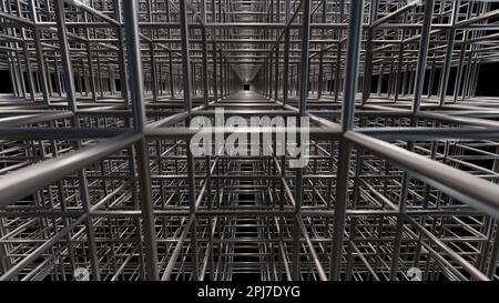 3d cube grid made of rods, lattice network. 3d render illustration ...