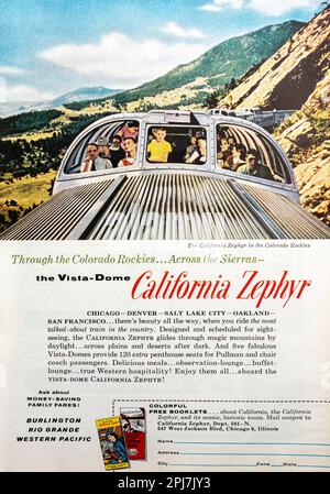 CALIFORNIA ZEPHYR 1950’s Vintage American Rail Train 1956 advertisement for Western Pacific's ...