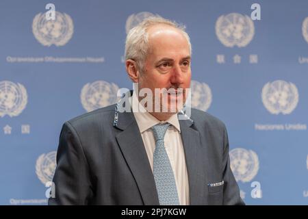 Spokesperson for the Secretary-General Stephane Dujarric speaks during ...
