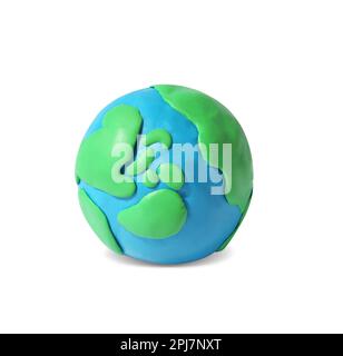 Planet Earth model made of colorful plasticine on white background ...