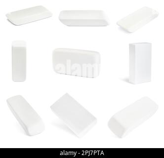 Collage of rubber erasers on white background Stock Photo - Alamy