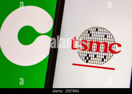 Taiwan Semiconductor Manufacturing Co. (TSMC) logo seen in iPhone with ...