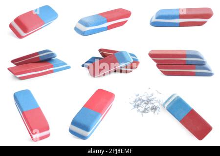 Collage of rubber erasers on white background. Banner design Stock ...