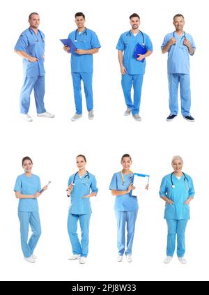 Collage with photos of doctors on white background Stock Photo - Alamy