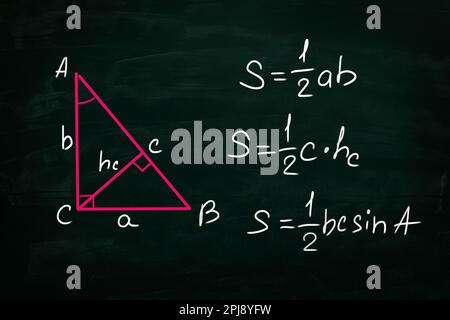 Basic triangle area formulas written on chalkboard Stock Photo - Alamy