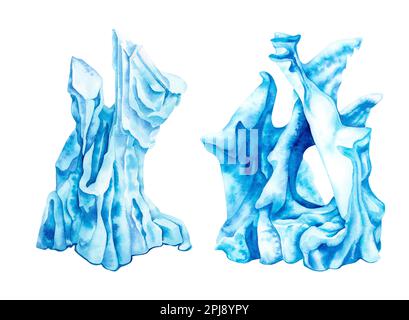 Watercolor hand drawn abstract iceberg with its underwater part ...