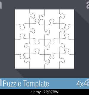 4x4 Jigsaw puzzle blank template background light lines. every piece is ...