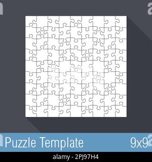 9x9 Jigsaw puzzle blank template background light lines. every piece is ...