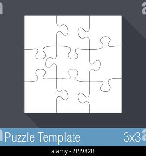 3x3 Jigsaw puzzle blank template background light lines. every piece is ...