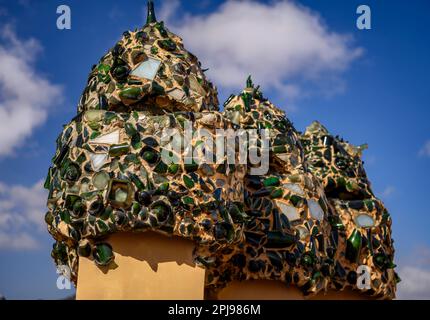 Chimneys in the shape of warrior soldiers on the rooftop terrace of ...