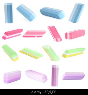 Collage of rubber erasers on white background. Banner design Stock ...