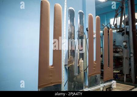 production of capron tights. Textile factory with machines and ...
