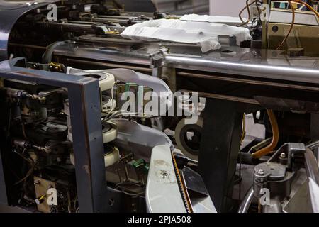 production of capron tights. Textile factory with machines and ...