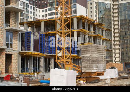 The frame of a high-rise building under construction. Reinforced ...