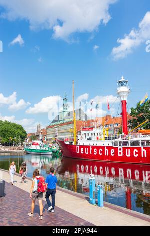 Ratsdelft in Emden with the lightship Amrumbank. Emden is a town and ...