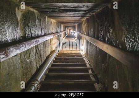 Tunnel entrance to the ancient Egyptian pyramid. A long passage in the ...