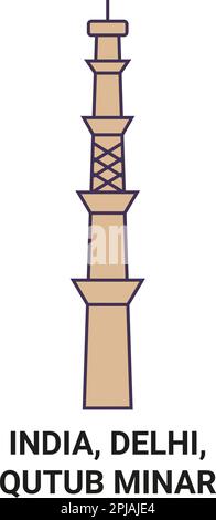 India, Delhi, Qutub Minar, travel landmark vector illustration Stock ...