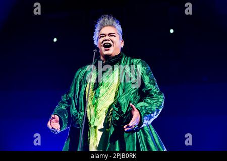Tomotaka Okamoto singing during the Exhibition Gala, at the ISU World ...