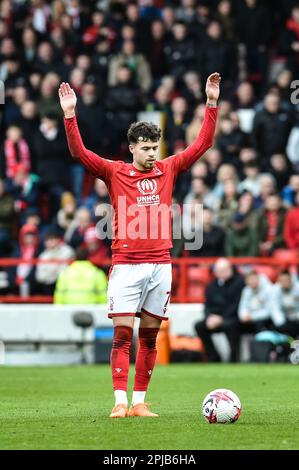 Neco Williams of Nottingham Forest prepares to take a corner kick ...