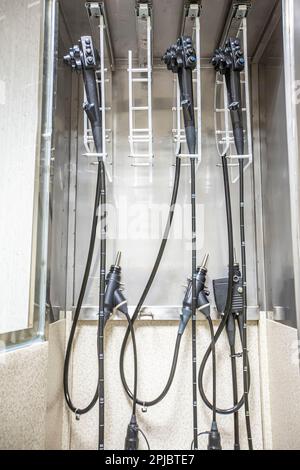 Modern endoscopy equipment kit. Electronic video Endoscopy System. A ...